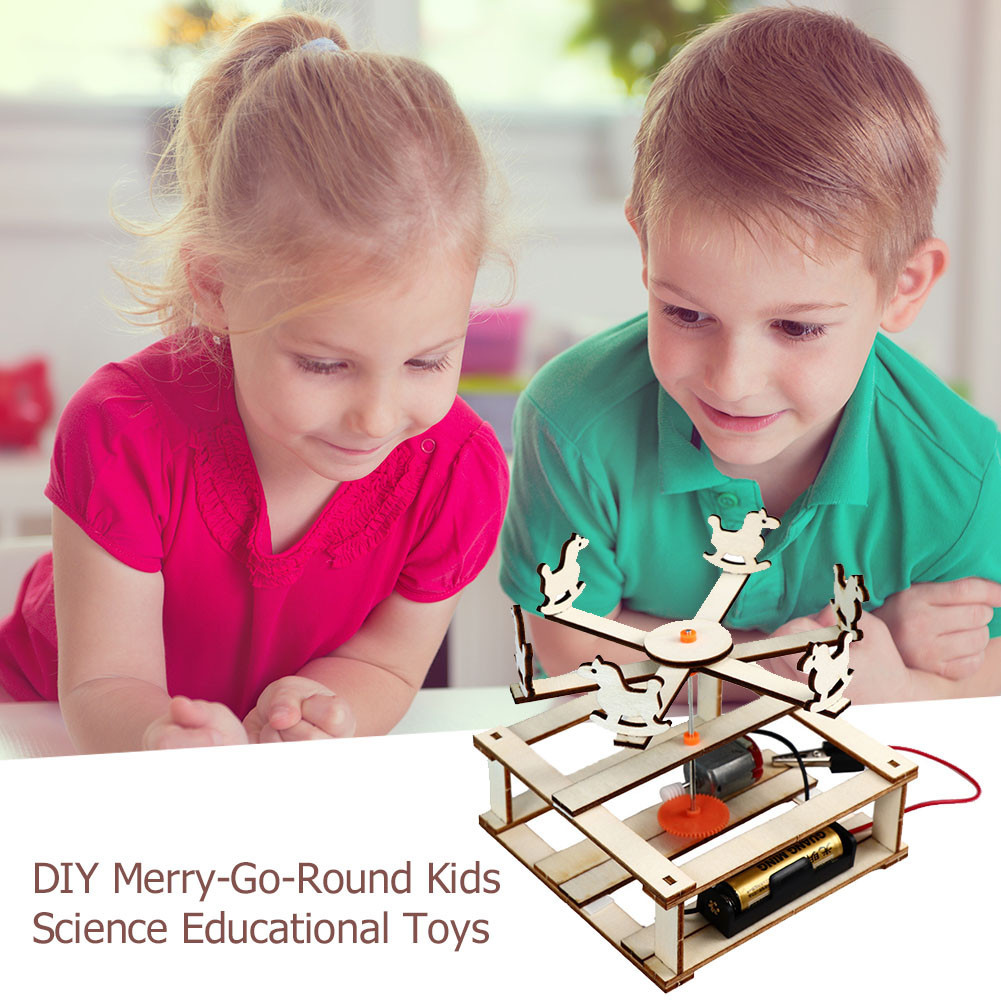 DIY Wooden Assembled Carousel Set Toy Battery Powered Physical ...