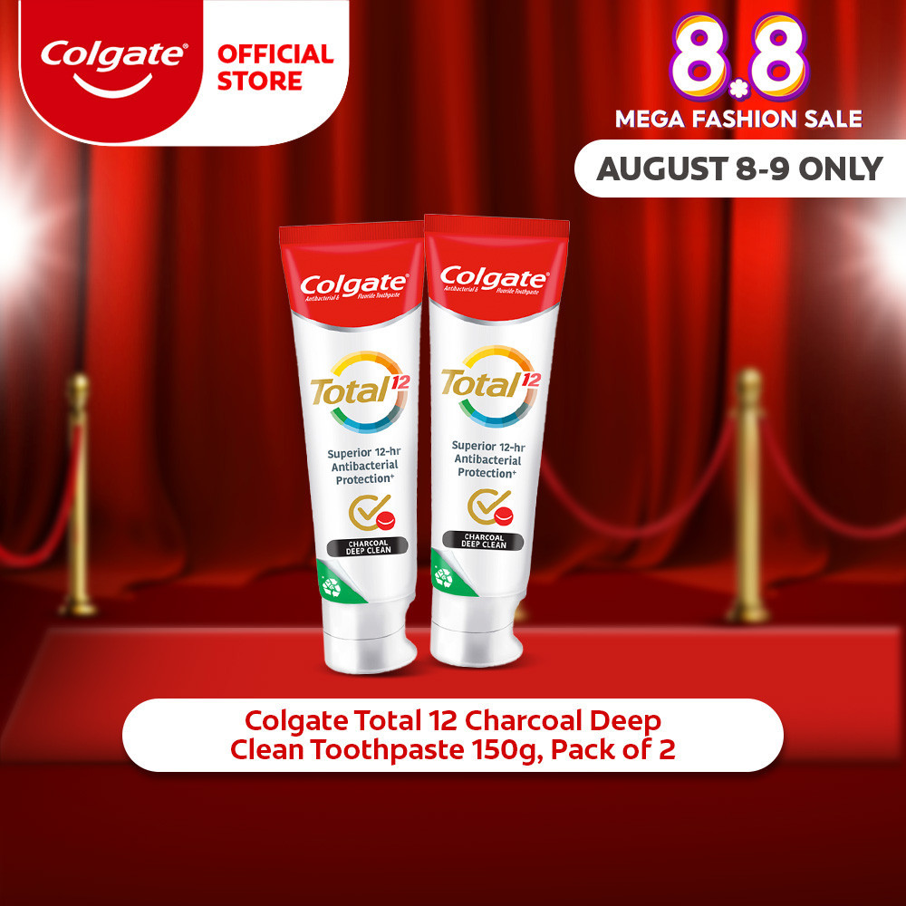Colgate Total Charcoal Deep Clean Toothpaste - Antibacterial, 12-hour Protection, Twin Pack ...
