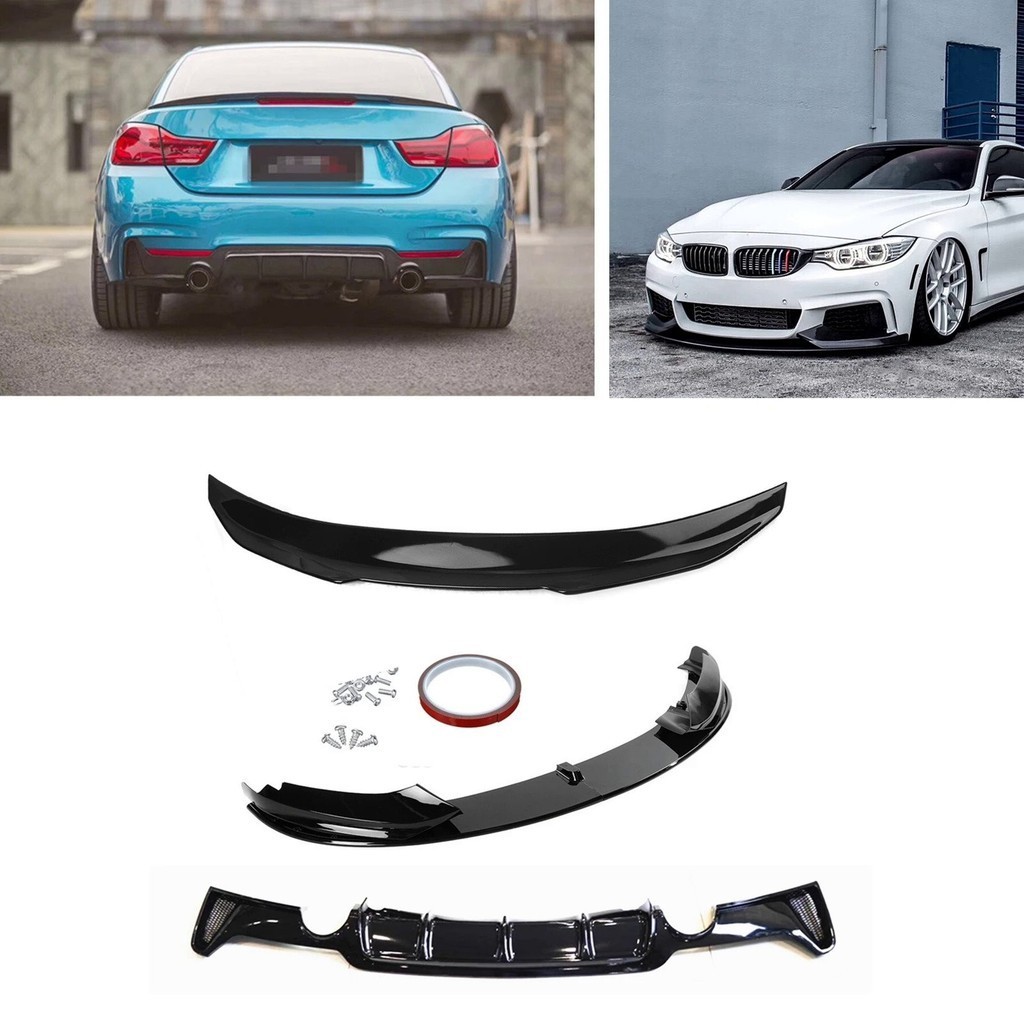 Gloss Black Front Bumper Splitter Lip & Spoiler Wing & Rear Diffuser ...