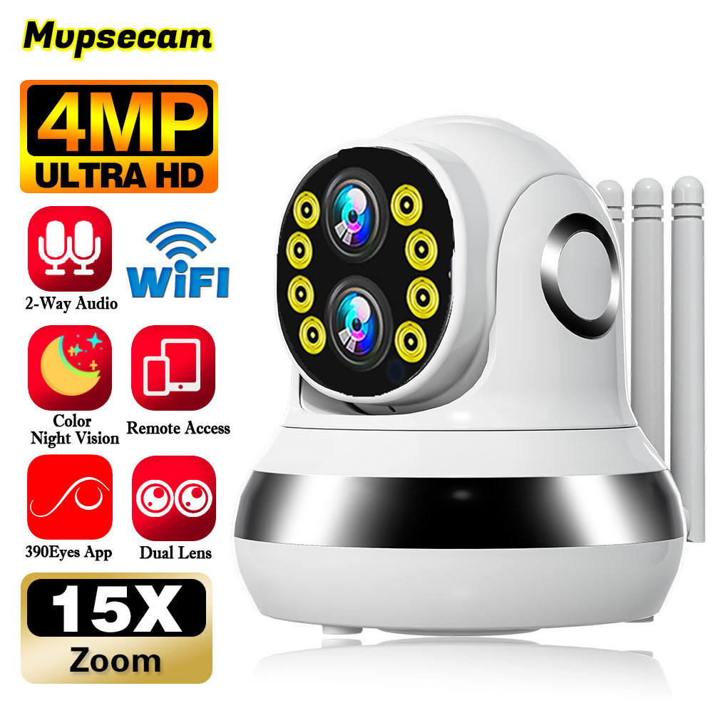 ♚4MP 2K HD WIFI Surveillance Camera Dual Lens 15X Zoom Color Night ...