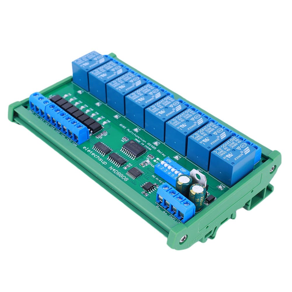 ๑DC 12V 24V 8CH Isolated Input 8CH Output UART RS485 Relay Module DIN35 C45 Rail Modbus RTU UART ...