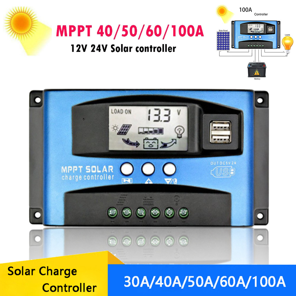 ۩30A/40A/50A/60A/100A MPPT Solar Charge Controller 12V/24V DC Input with 18V/36V Solar Panel LCD ...