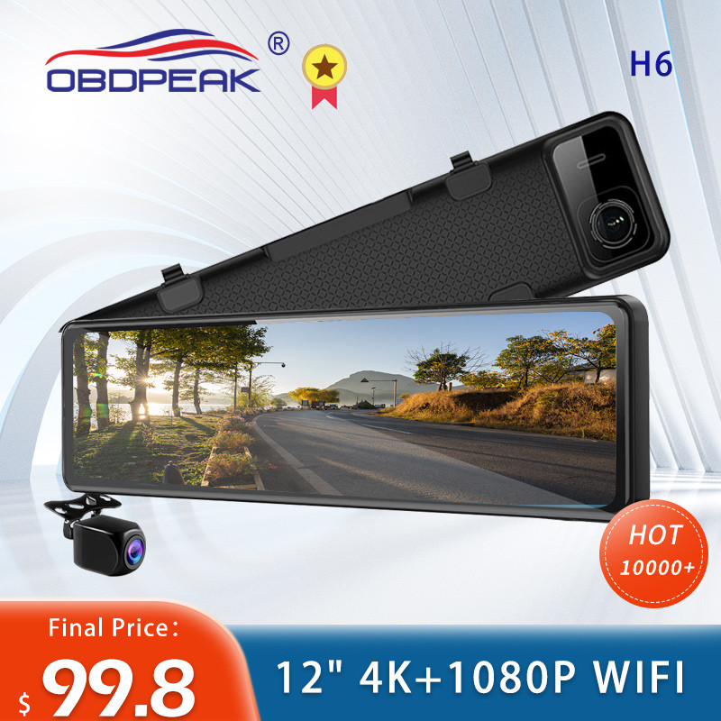 ♞H6 Car DVR Rear View Mirror Recorder 4K Video 12 Inch Dash Cam WIFI ...