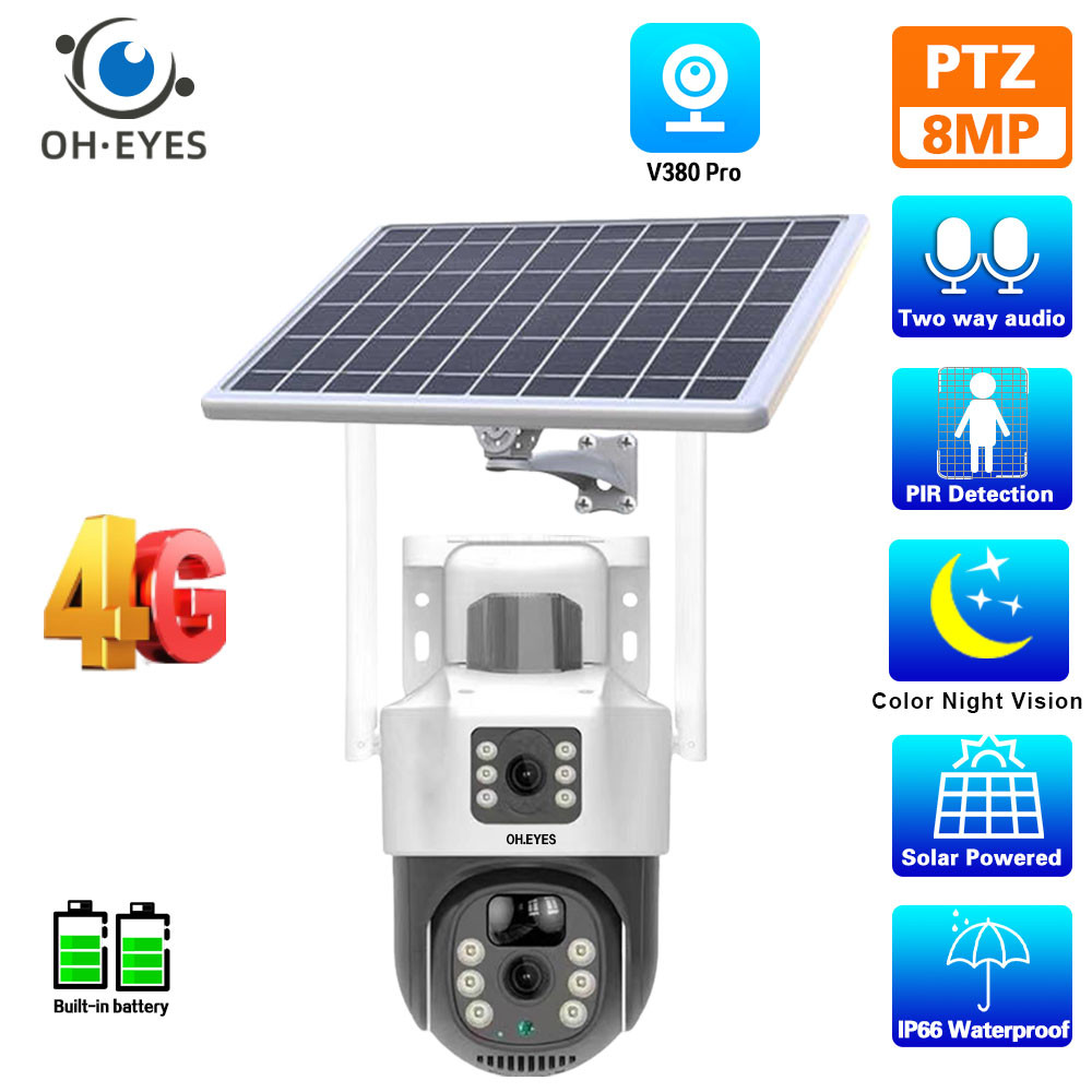 ☢4K 8MP 4G Dual Lens WIFI Solar PTZ IP Security Camera Dual Screens Auto Tracking Outdoor ...