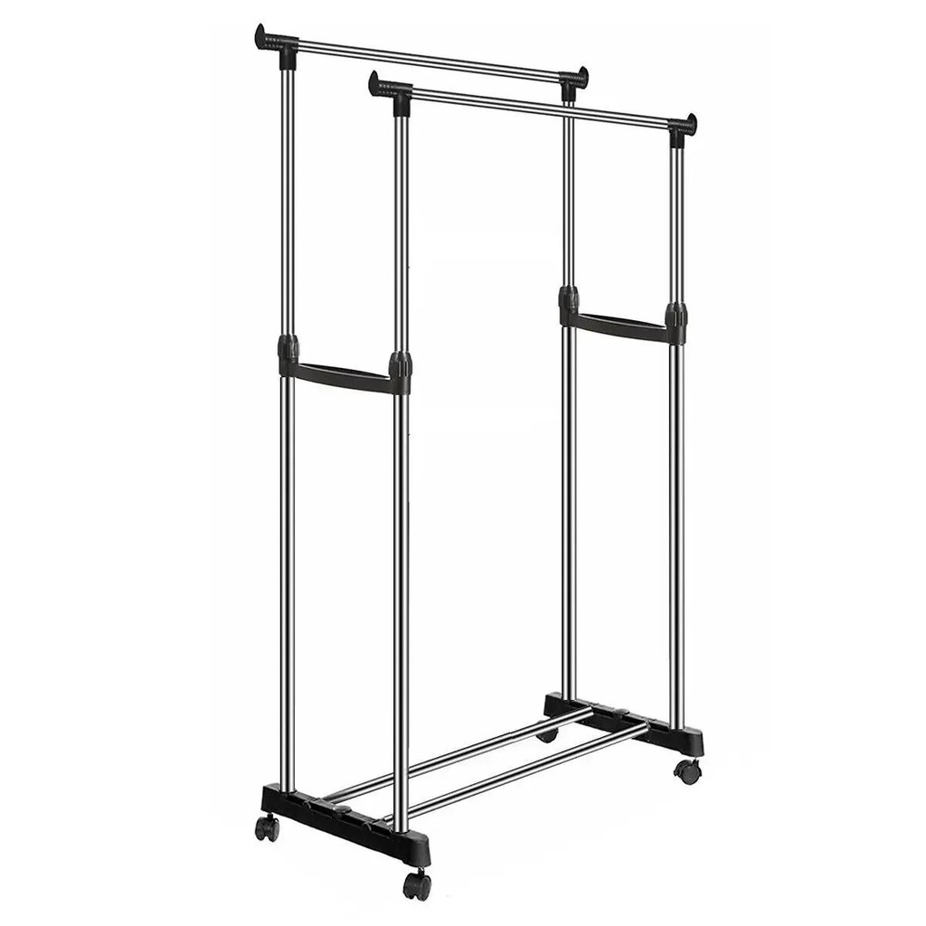 Double Bar Heavy Duty Commercial Garment Rack Rolling Collapsible ...