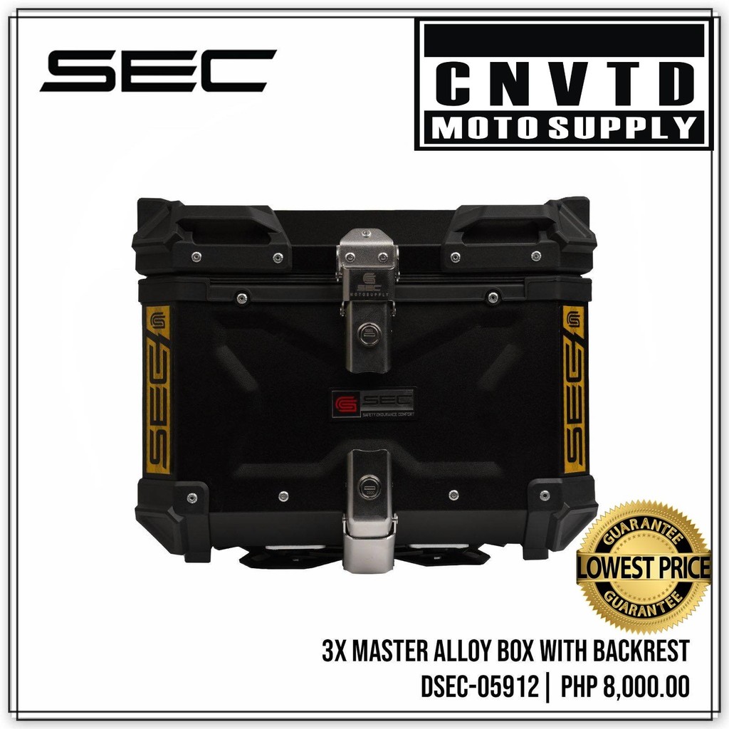 3x master 45L alloy top box with back rest (sec brand) | Shopee Philippines