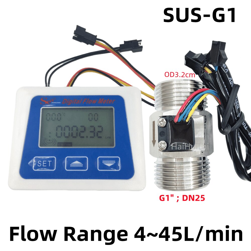 Digital Flow Meter 1" Turbine Flow Sensor 4-45L/min + NTC Temperature ...
