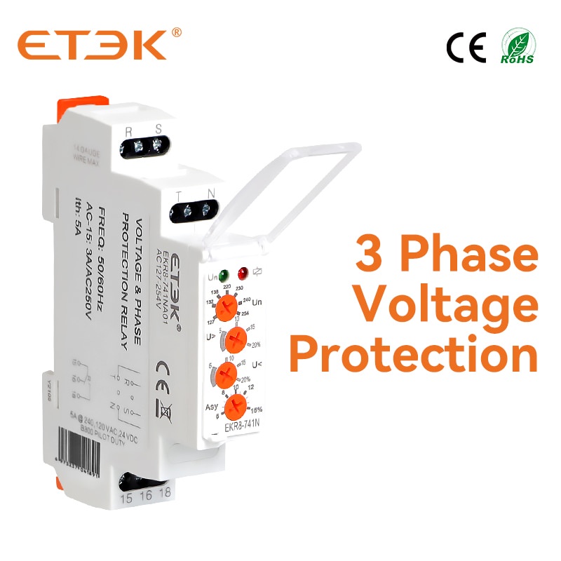 ETEK 3 Phase Voltage Protection Relay Over-voltage Phase Failure SPDT ...
