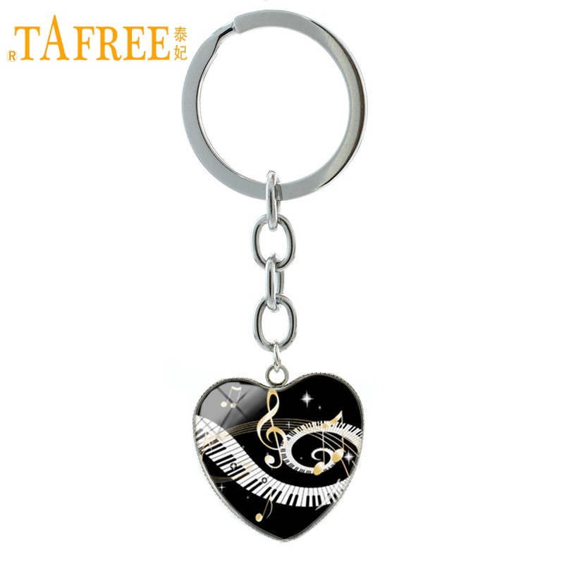 TAFREE Vintage Piano keys golden music notes key chain ring classic ...