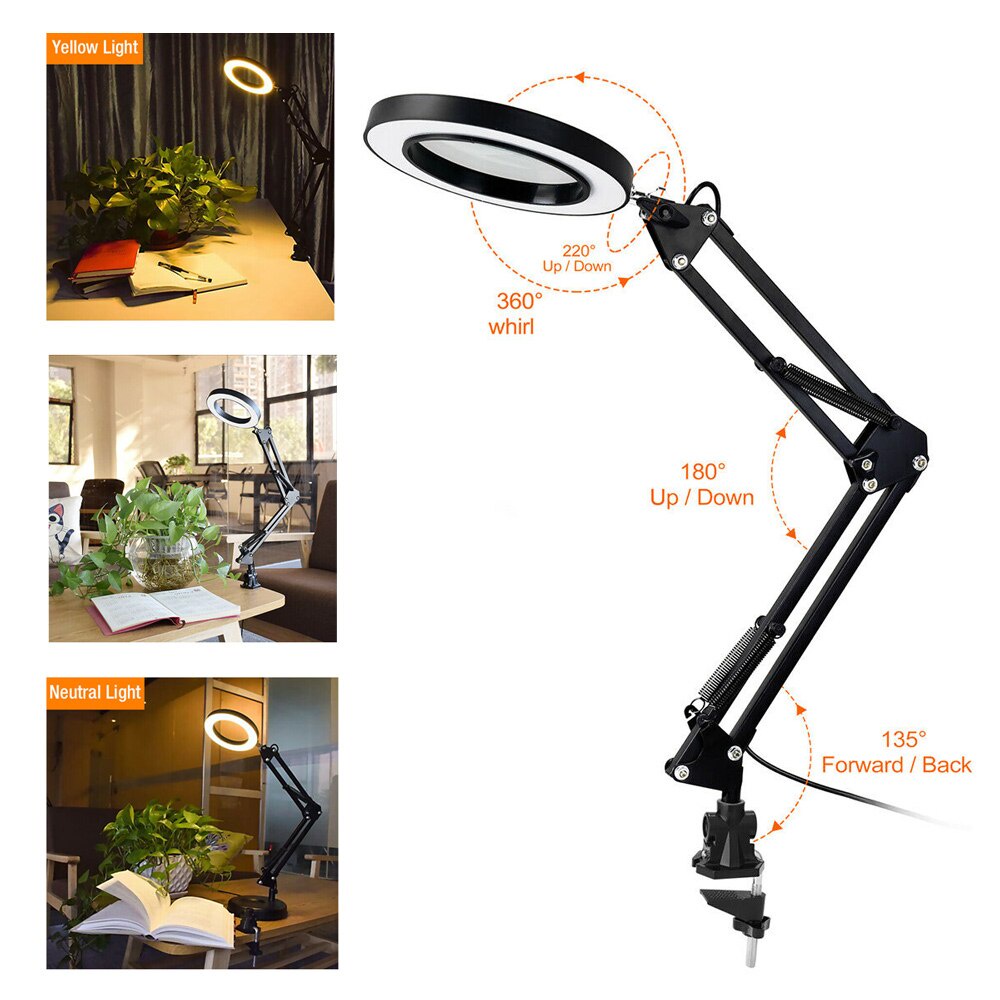Magnifying Glass with 3 Colors LED Light Third Hand Soldering Tool Desk ...