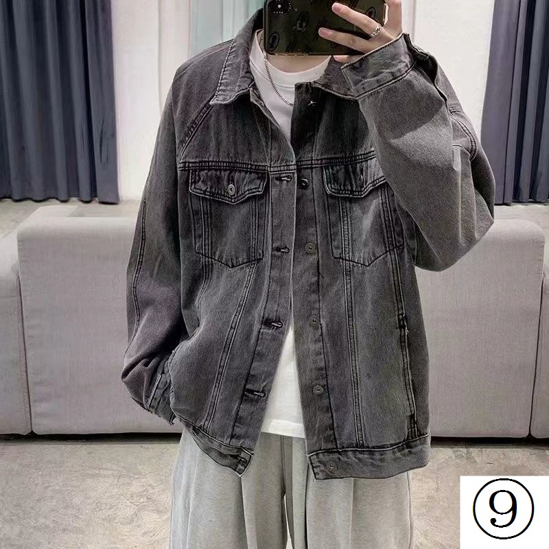 Smoke Gray Retro Denim Jacket Men ins Street Wear Spring Autumn ...