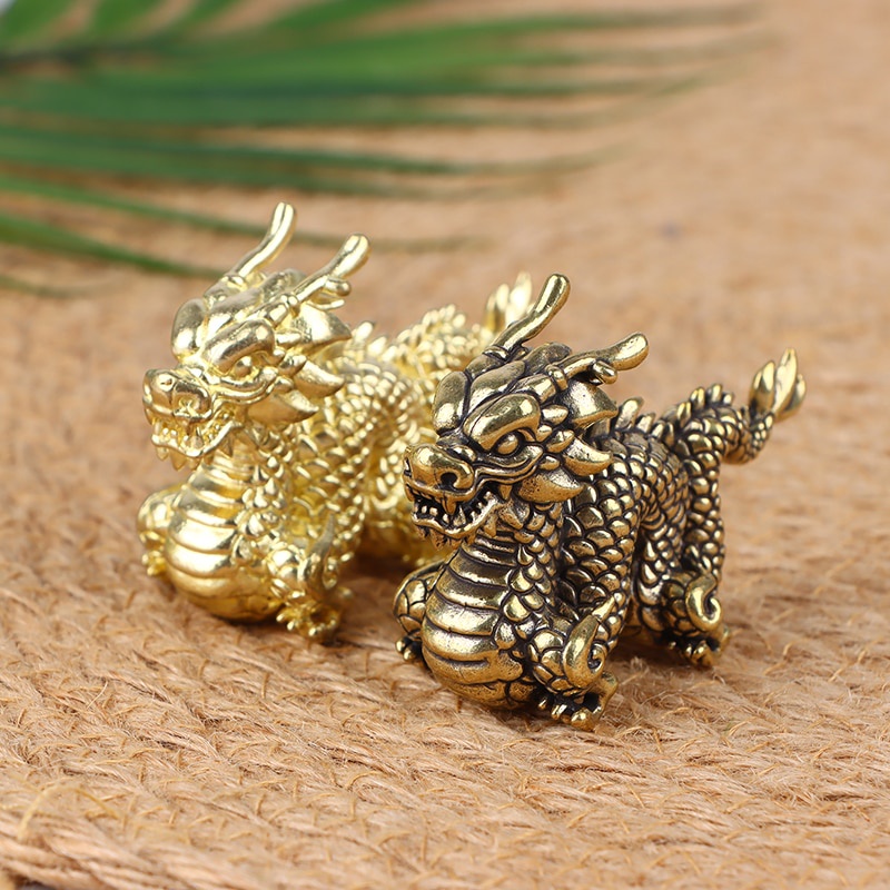 1Pc Pure Brass Chinese Mythical Animal Dragon Statue Figures Miniature ...