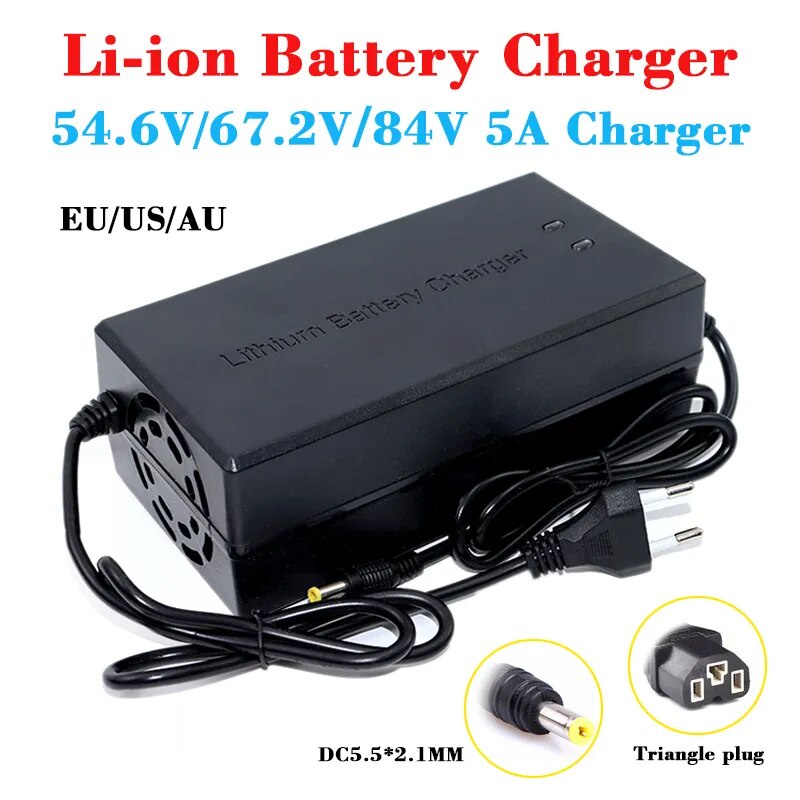 54.6V/67.2V/84V 5A Lithium Battery Charger 48V 60V 72V 5A Li-ion Charger 110-220V for 13S 16S ...