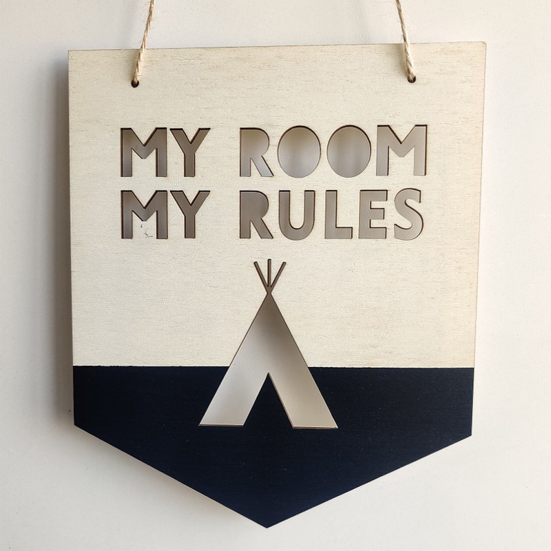 ⚔Children Room Door Sign Wooden My Room My Rules Hanging Plaque Boys ...