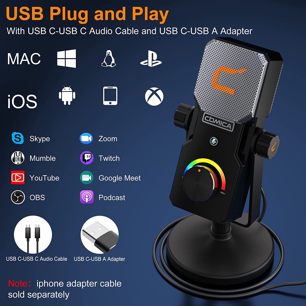 Sta-U1 ™ ۞Comica RGB Condenser Microphone Professional Studio ...