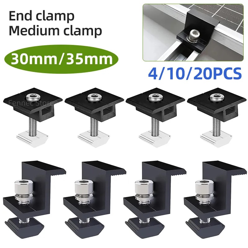 유30mm/35mm Solar Modules Fixing PV Bracket End Clamp Middle Clamp 4/10 ...