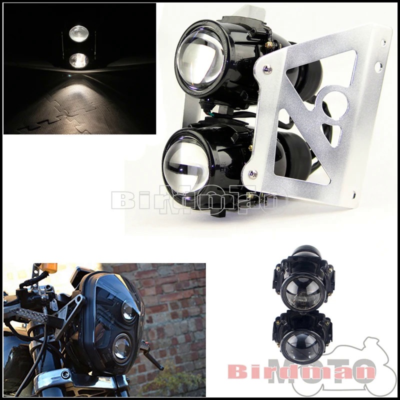 E4 Emark Motorcycle Dual Twin Headlight Projector Front Driving Light w ...