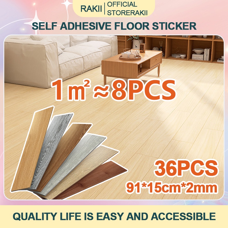 2mm thick 91X15cm Wooden Vinyl Floor Stickers Self-adhesive PVC Vinyl ...