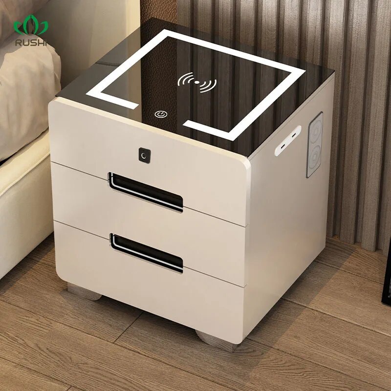 유2022 Intelligent Bedside Table Bedroom Storage Cabinet Modern Wireless Charging White ...