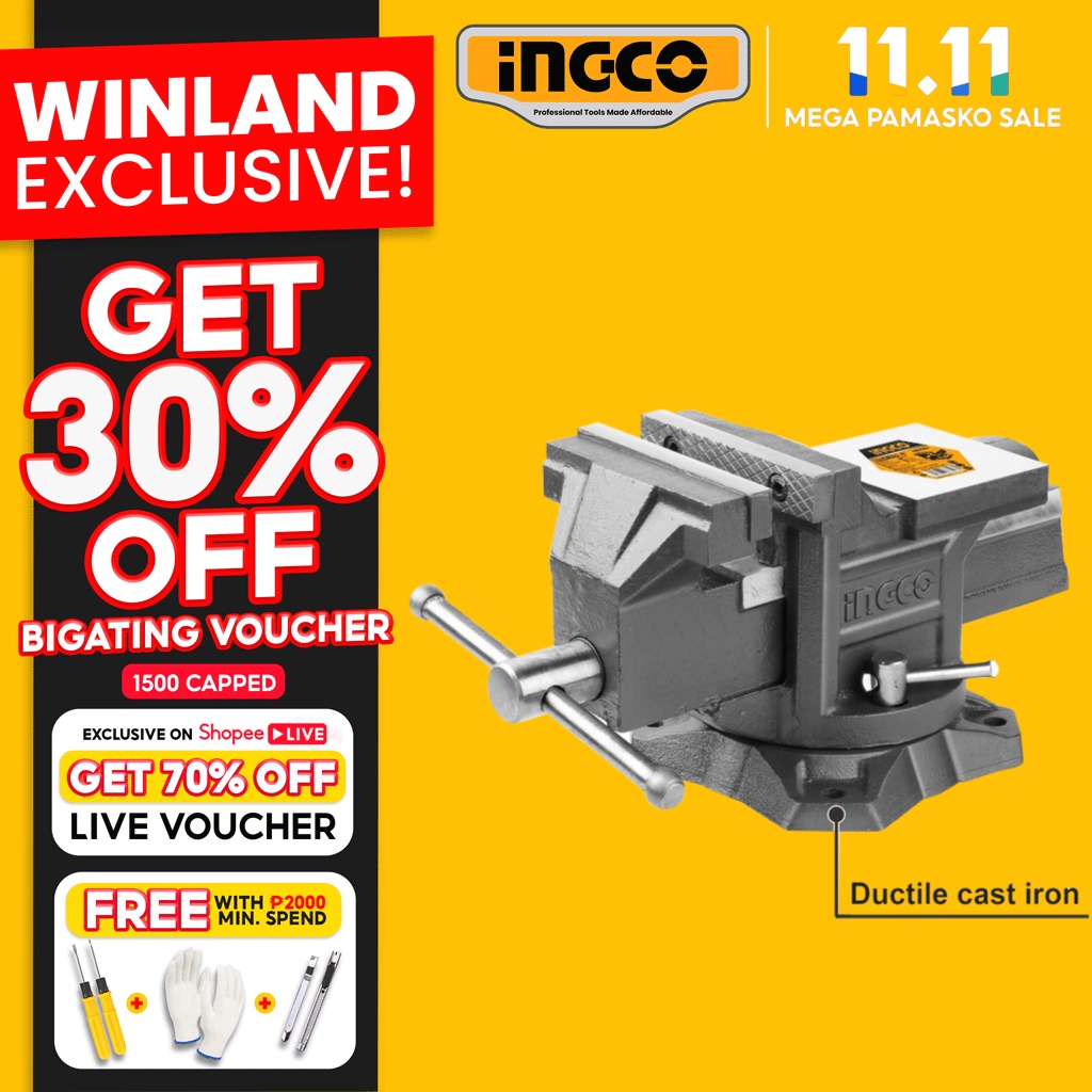 INGCO by Winland Bench Vise Vice Gato 4" with Anvil Tape HBV084 ING-HT ...