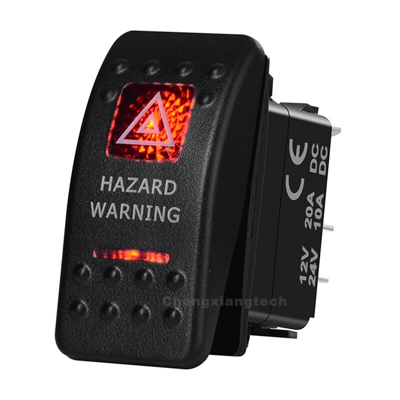 ☬Hazard Warning Car Boat SPST Rocker Toggle Switch Red Led 5 Pins On ...