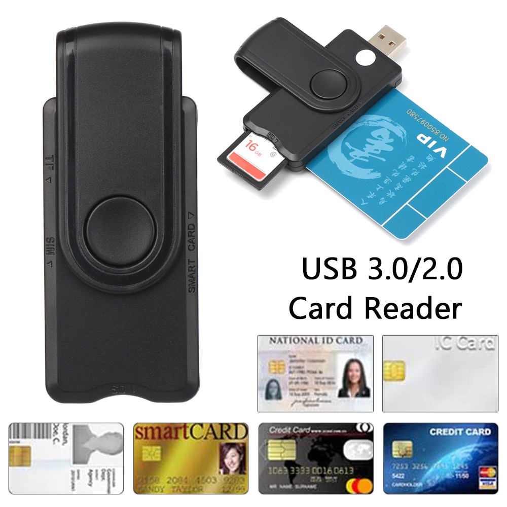☯Easy USB 3.0 2.0 Smart Card Reader Micro SD TF Memory ID Bank EMV ...