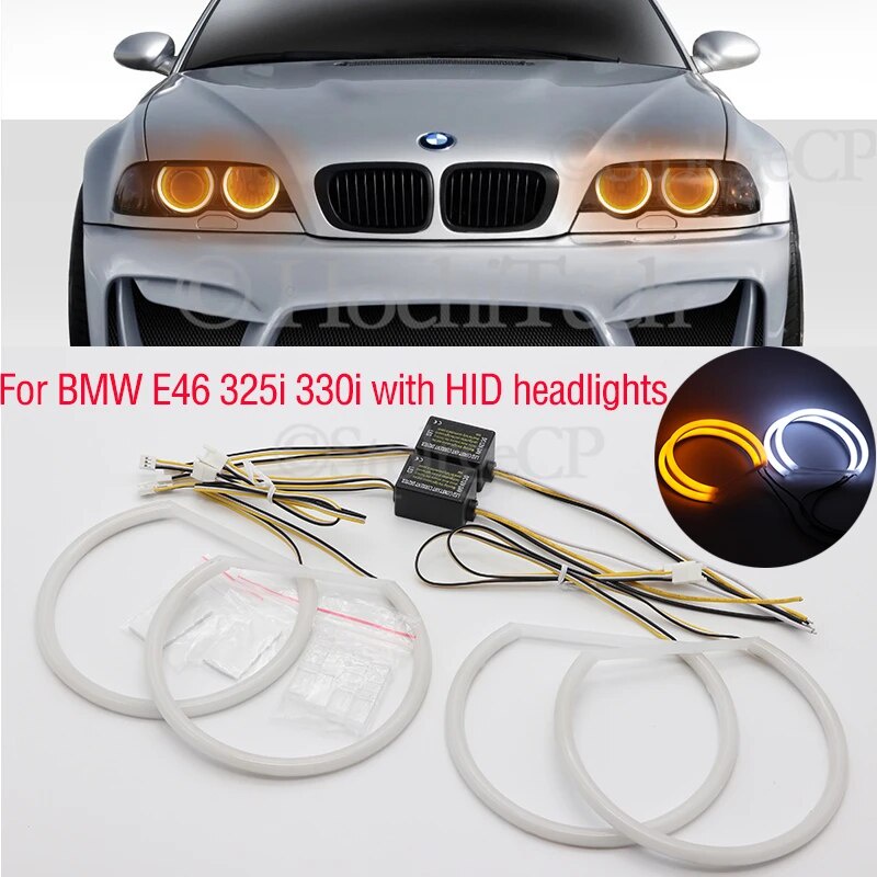 ~SMD cotton light LED angel eyes white and yellow DRL kit For BMW E46 ...