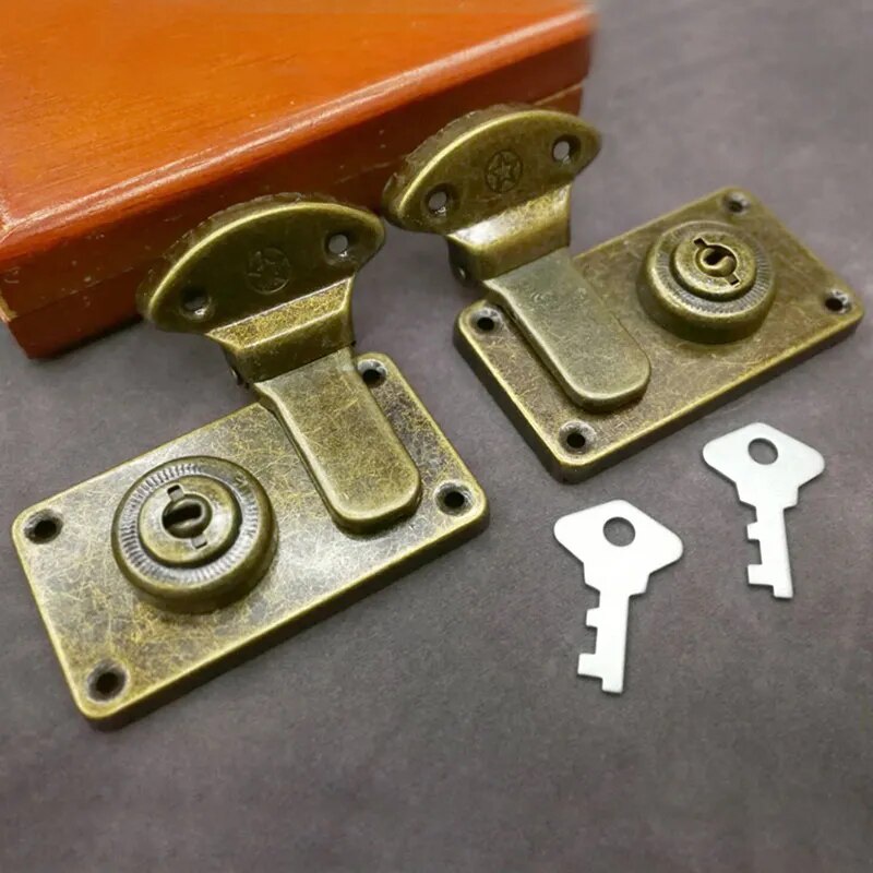 Antique Cabinet Hasp Latch Kit with Key Vintage Suitcase Box Latch Lock ...