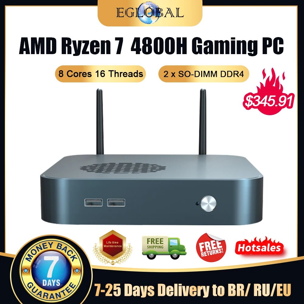 Eglobal AMD Fan Computer Ryzen 7 4800H Radeon 8 Graphics Windows 11 ...