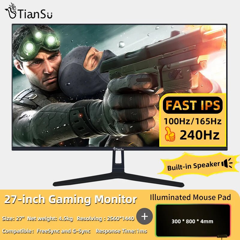 ☜Tiansu 27 Inch Computer 2k 144hz Monitor IPS Pc Gamer 165hz Screen ...