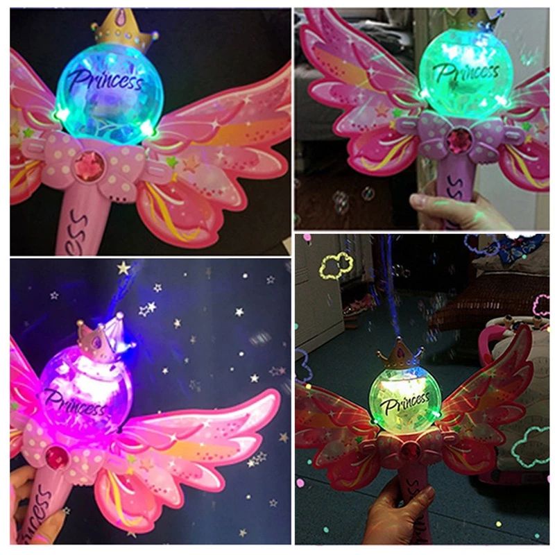 Pink Kids Magic Bubble Wand Toys Princess Girl Music Fairy Wand Handle ...