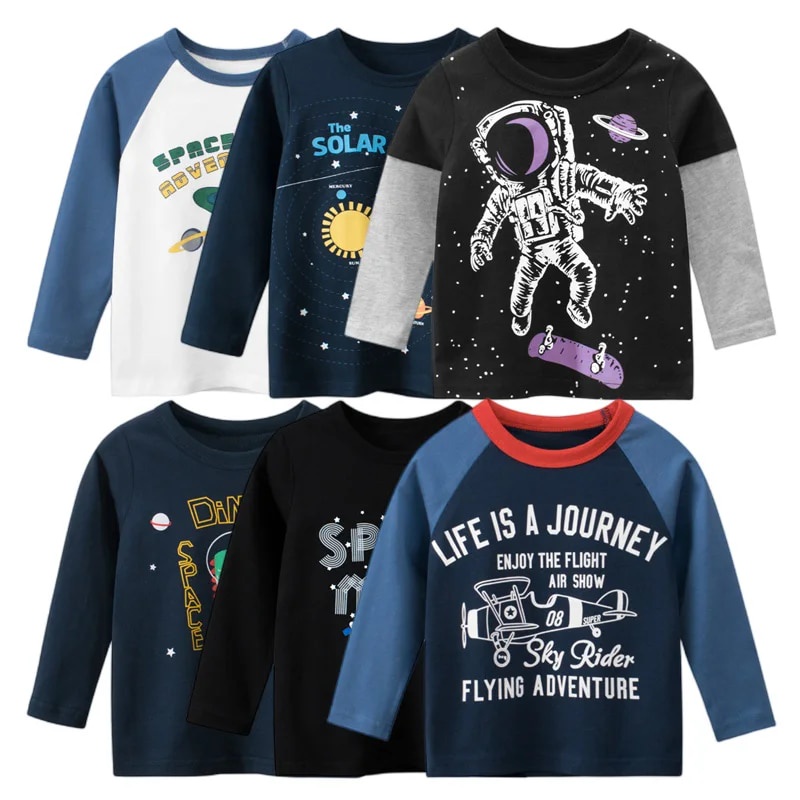 】Astronaut Print T-shirts for Boy Cotton Baby Girls Long Sleeve Rocket ...