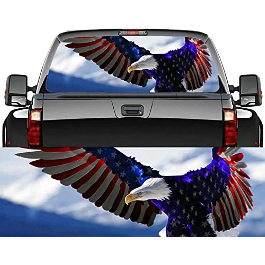 ๑Truck Rear Window Sticker American Bald Eagle Graphic Perforated Vinyl ...