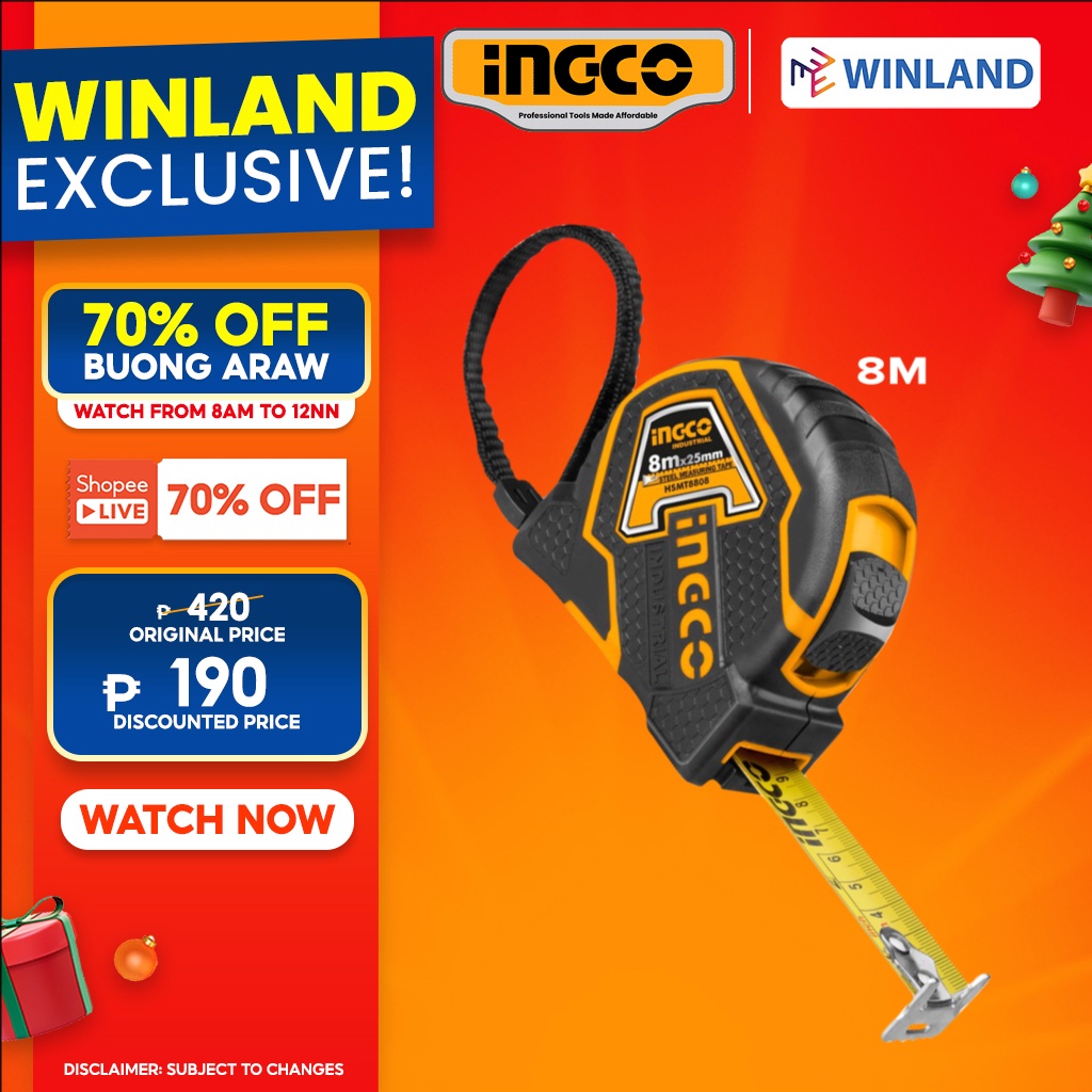 [6544]INGCO by Winland Steel Measuring Tape Nylon 8M Double Sided Print ...