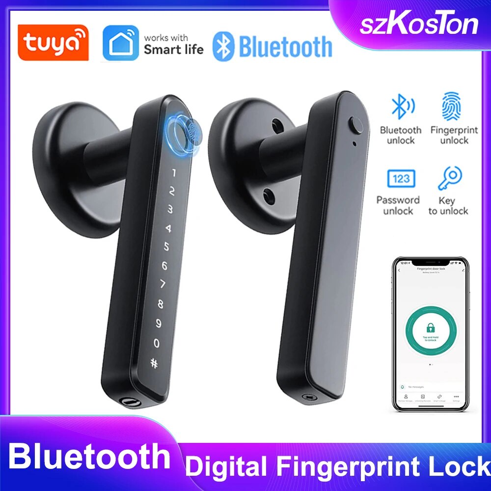 Tuya Digital Electronic Fingerprint Lock Door Handle Smart Door Lock ...
