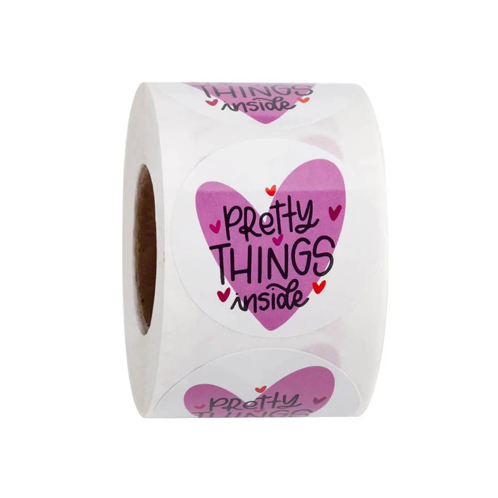 50-500pcs Round "Pretty Things Inside " Stickers Heart Thanks for ...