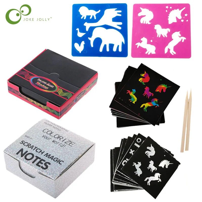 100PCS Rainbow Scratch Art Mini Notes With Wooden Stylus Scraping ...