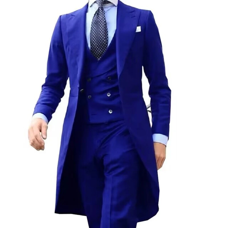 Royal Blue Wedding Men Tail Coat 3 Piece Groom Tuxedo for Formal Prom ...