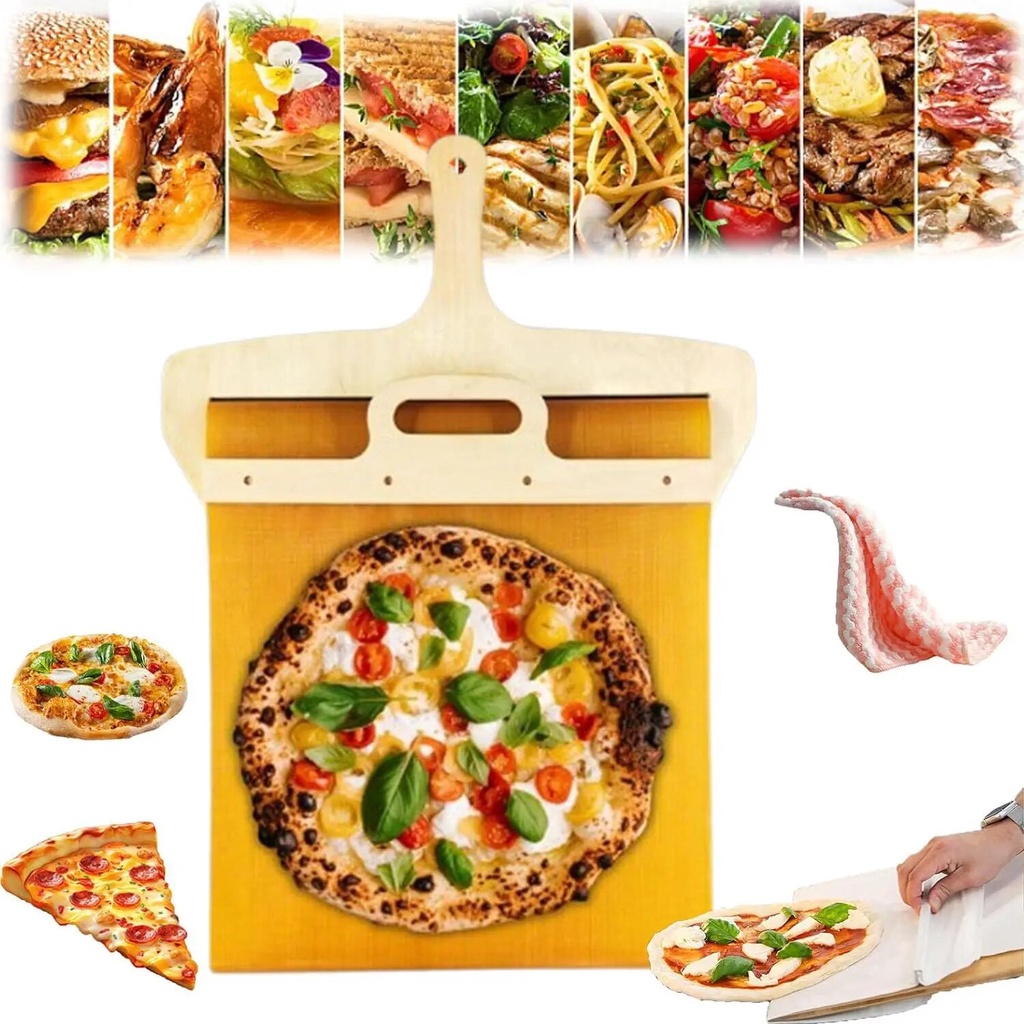 Sliding pizza peel transfer Sliding Pizza Scoop Foldable Wooden Handle ...