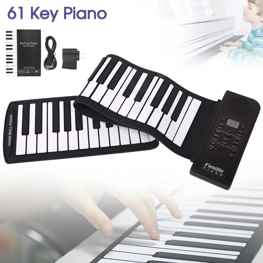 Portable 61 Keys Roll Up Flexible Silicone Piano Electronic MIDI ...