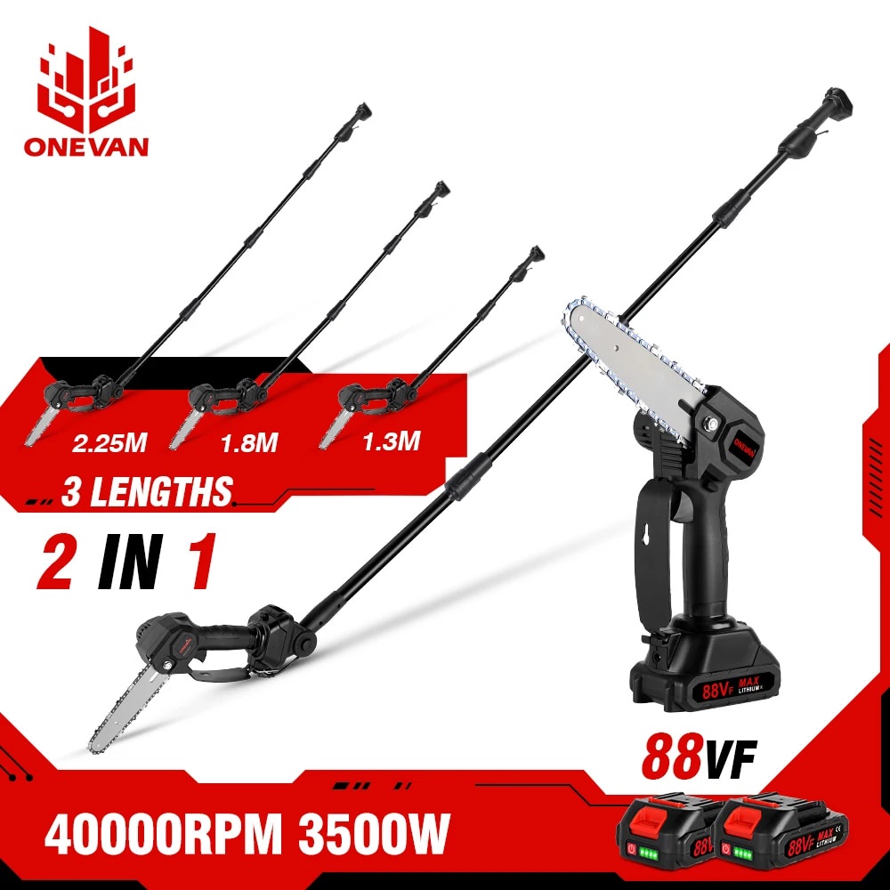 ONEVAN 3500W Telescoping Pole Electric Chainsaw 2.25m Cordless Garden ...