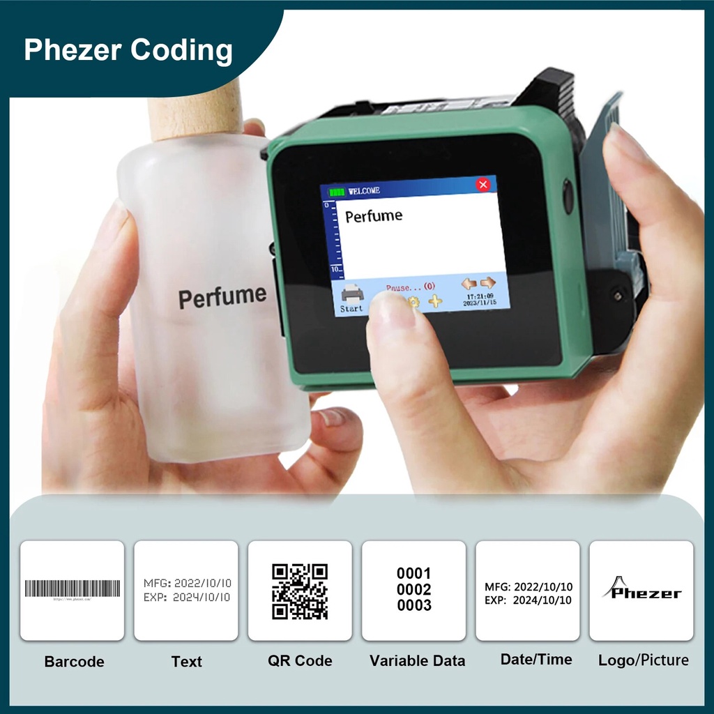 Phezer PC12 macaron Handheld Inkjet printer Bar Code Date Number Logo ...