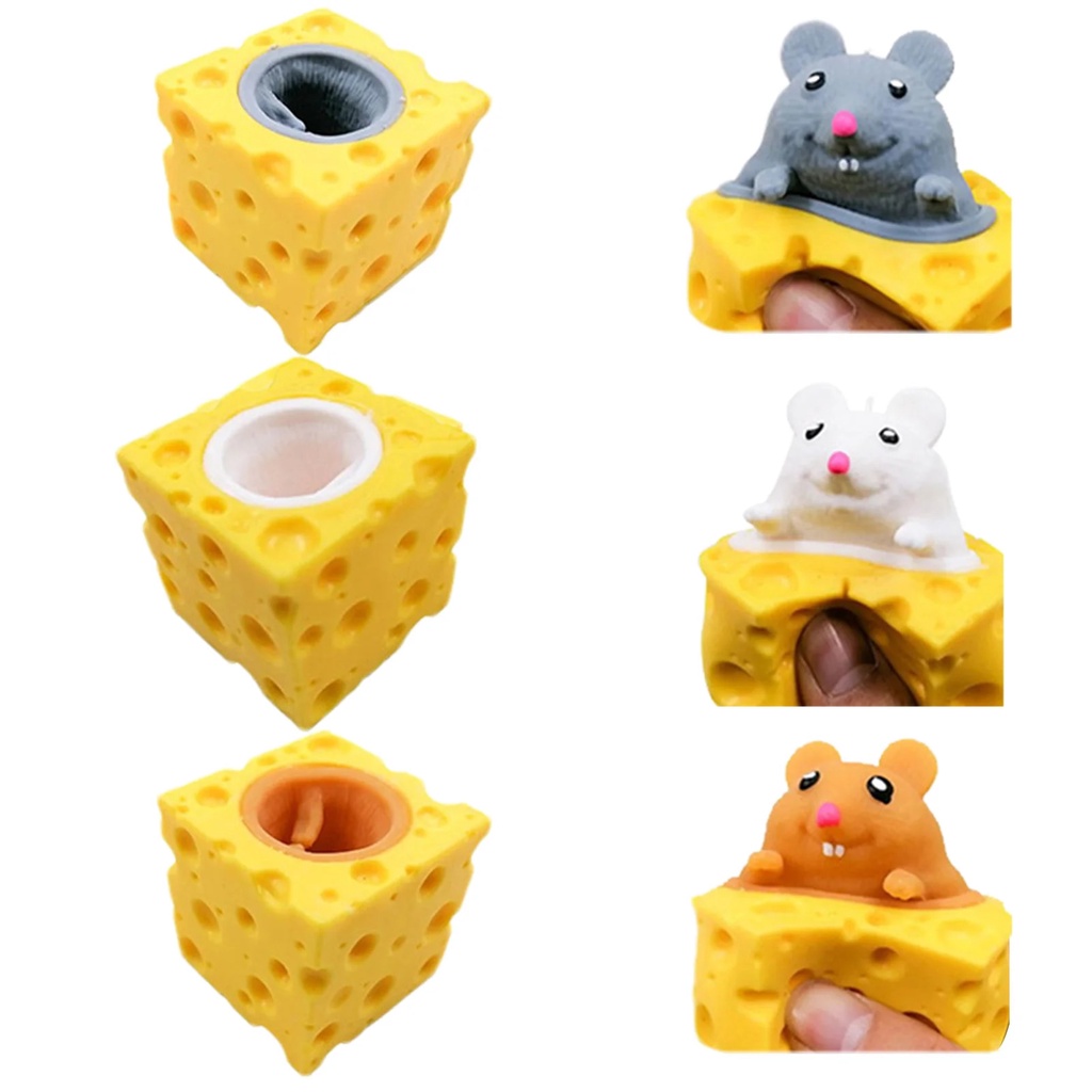 34m Pop Up Funny Mouse and Cheese Block Squeeze Anti-stress Toy Hide ...