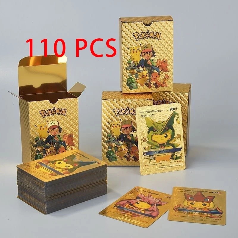 110 Pcs Pokemon Gold Box Vmax GX EX English Cards Charizard Pikachu ...