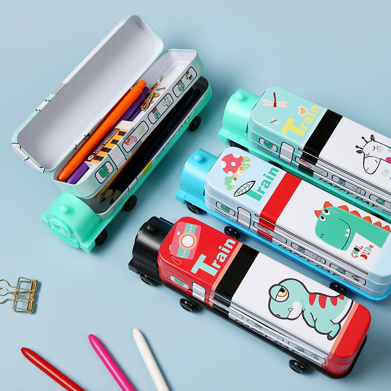 Locomotive three-layer multi-functional stationery pencil box creative ...