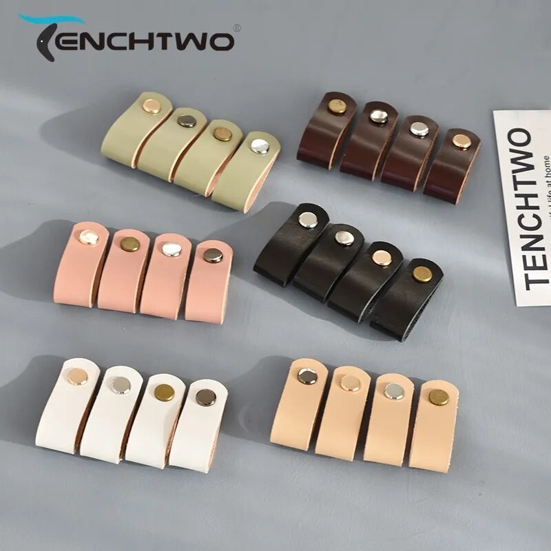 TENCHTW Cowhide Leather Cabinet Handles Furniture Dresser Wardrobe Kitchen Knobs Drawer Door ...