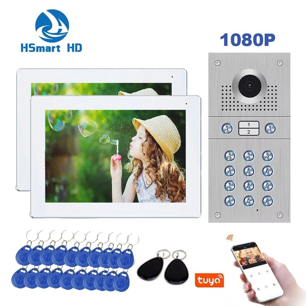 -10 Inch Touch Screen 2 Monitor 1080P Tuya WiFi Wired Video Intercom ...