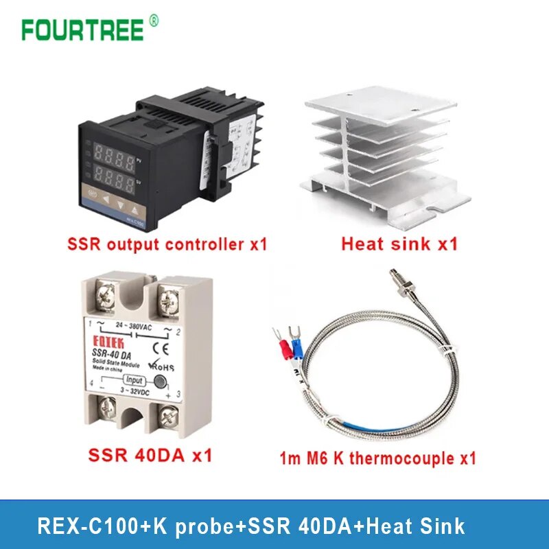 REX-C100 Digital PID Temperature Controller Thermostat + SSR 40DA/Relay Output + K Thermocouple ...