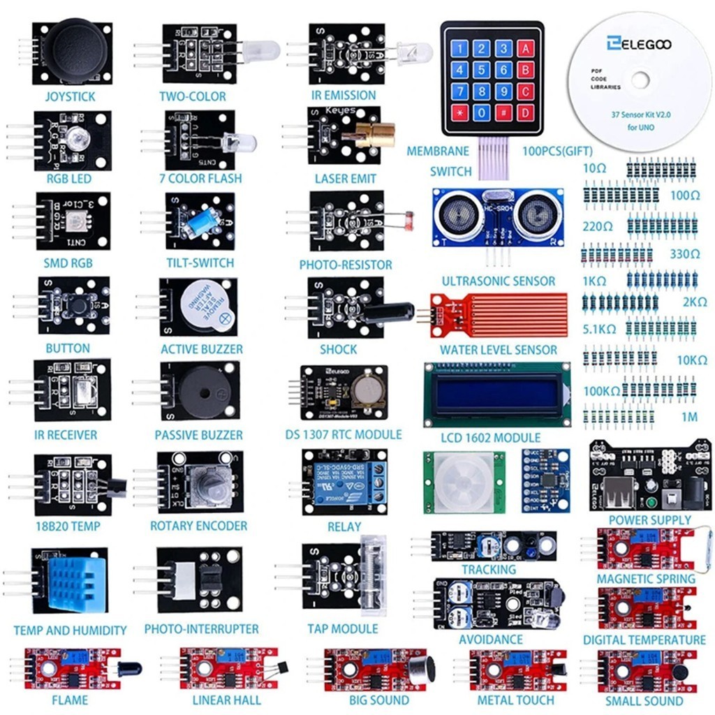 ELEGOO Upgraded 37 in 1 Sensor Modules Kit with Tutorial Compatible with Arduino IDE UNO R3 ...