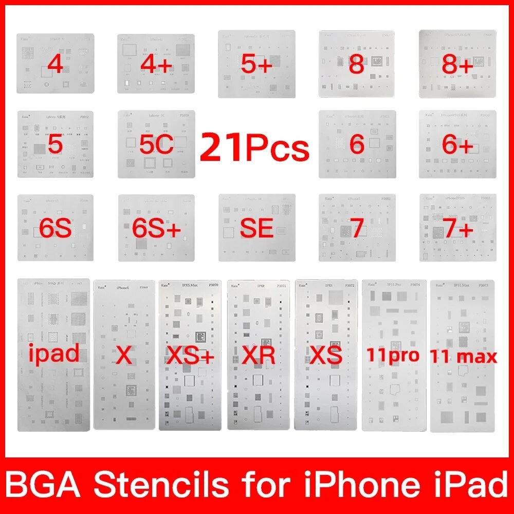 Kaisi 21pcs High Quality Full Set Ic Chip Bga Reballing Stencil Dedicate Kits For Iphone Xs Max 